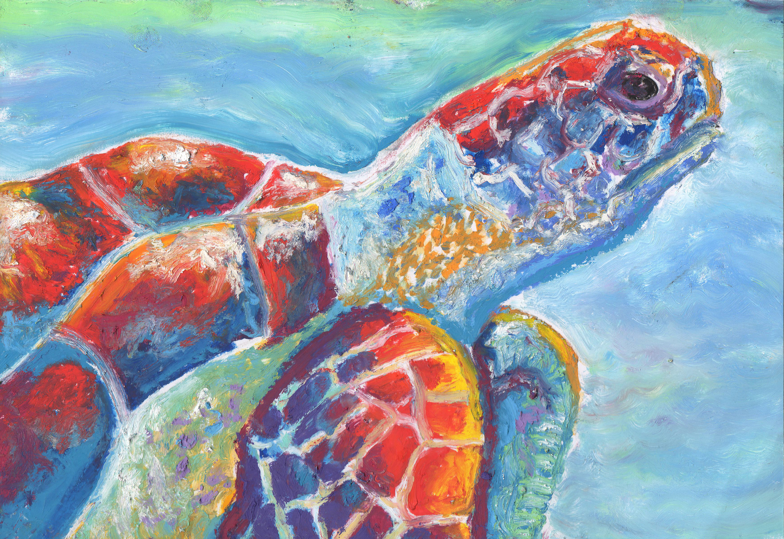Original Loggerhead Sea Turtle Oil Pastel Painting ready to - Etsy