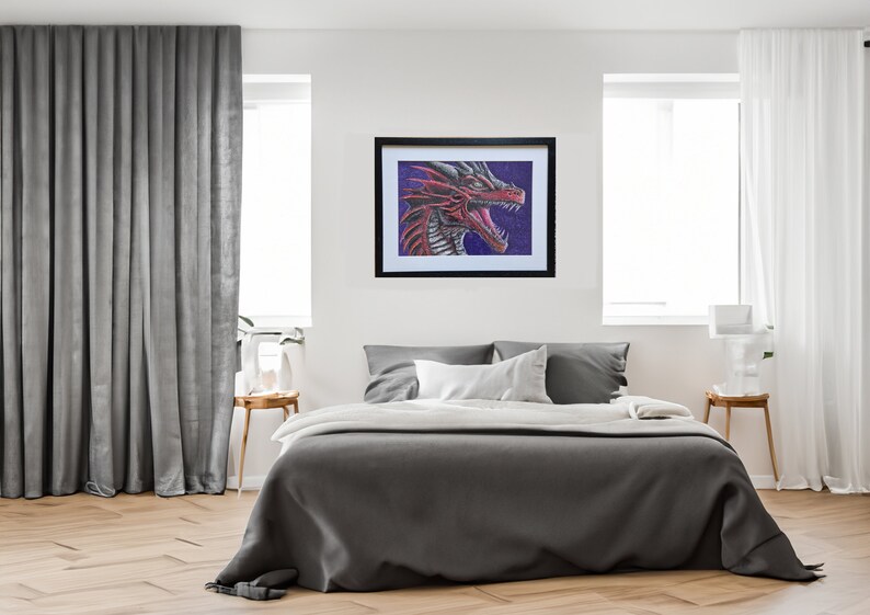 Original Red Dragon Portrait Oil Pastel Painting (framed Ready to Hang ...