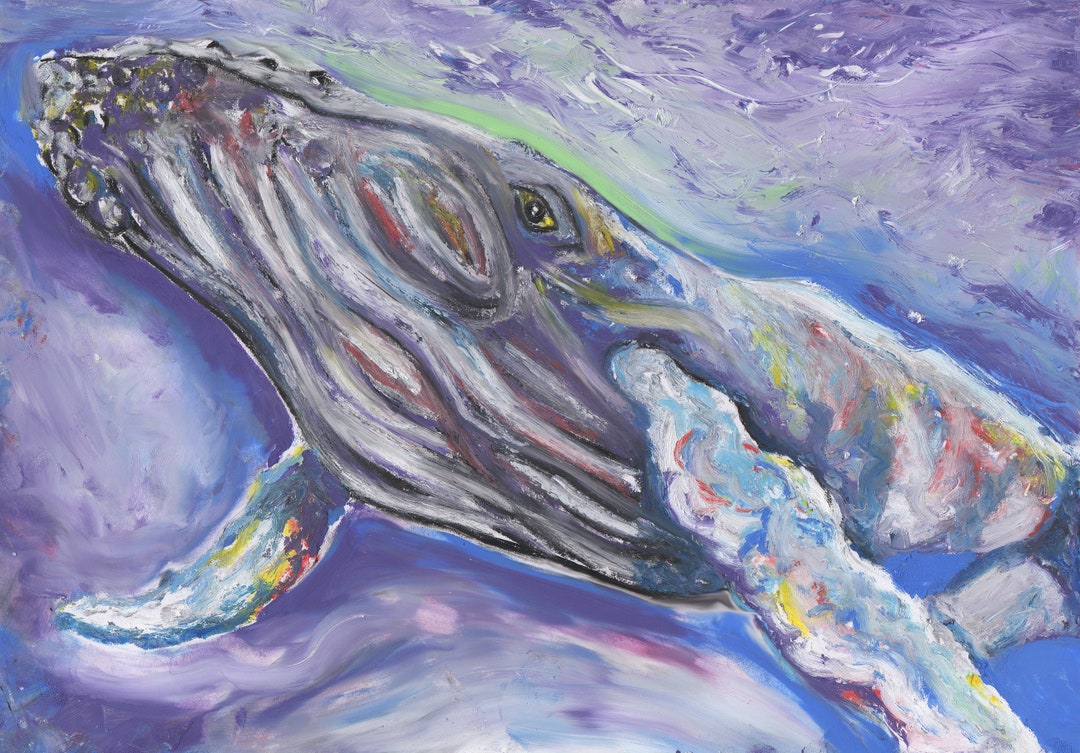 Original Humpback Whale Oil Pastel Painting framed Ready to - Etsy