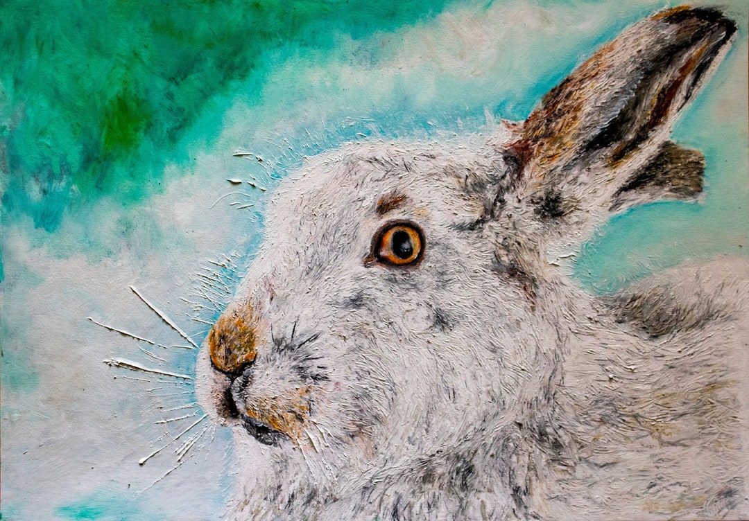 Original Mountain Hare Portrait Oil Pastel Painting (framed Ready to ...