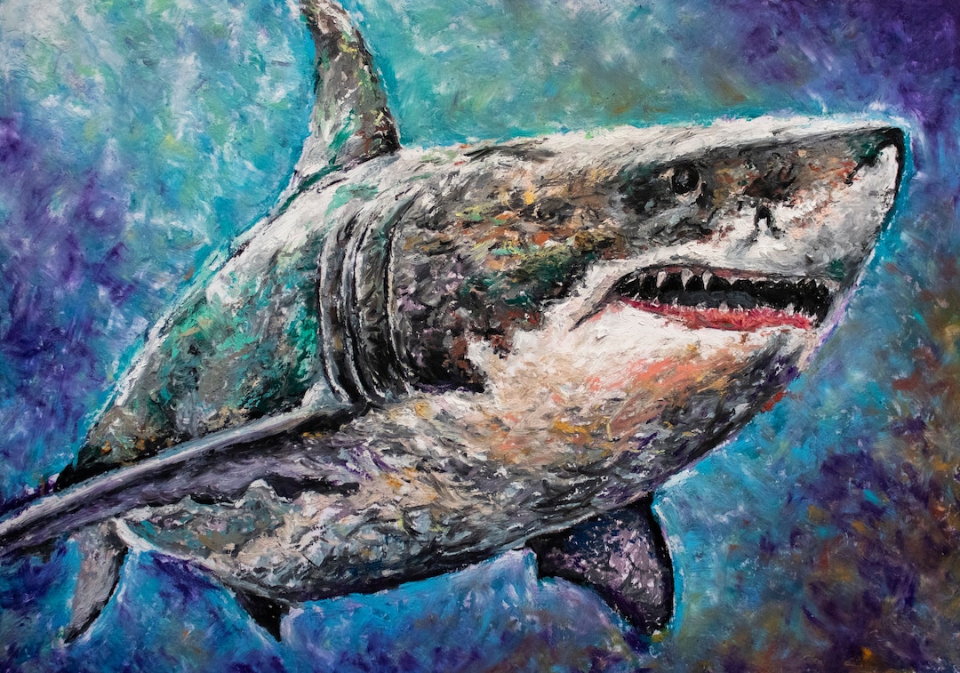 Original Great White Shark Oil Pastel Painting, Framed A3 Art - Etsy