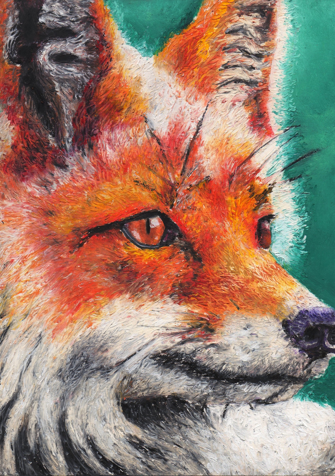 Original Marble Fox Oil Pastel Painting (framed Ready to Hang) - Etsy