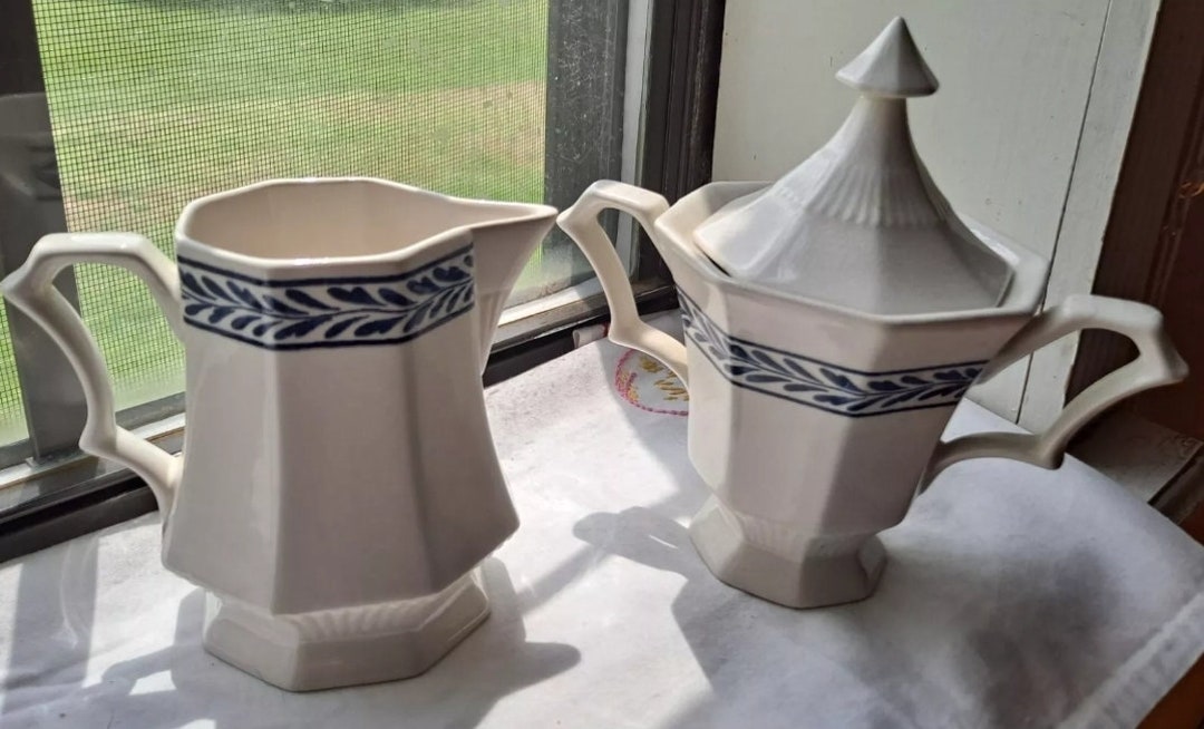 Independence Ironstone Blue Tulip Creamer & Sugar (w/lid) Set MCM Japan ...