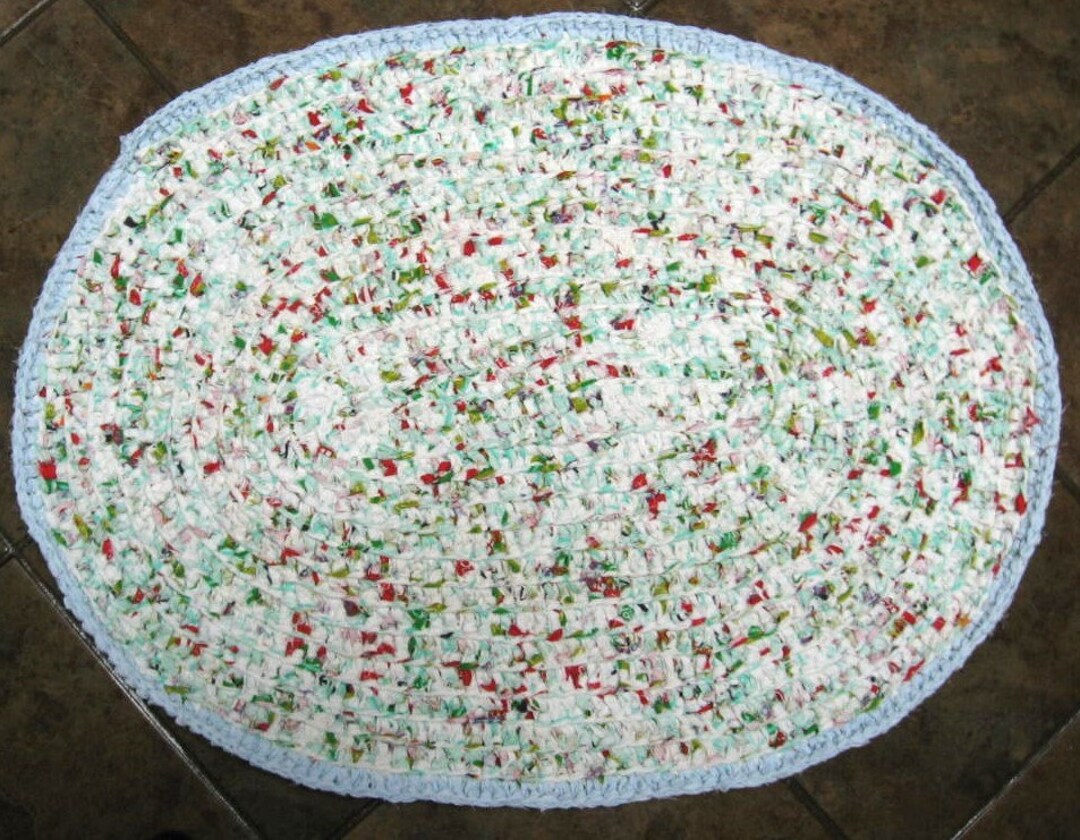 Handmade Crochet Flannel Rag Rug / Multi Colors of Blues/reds/whites ...