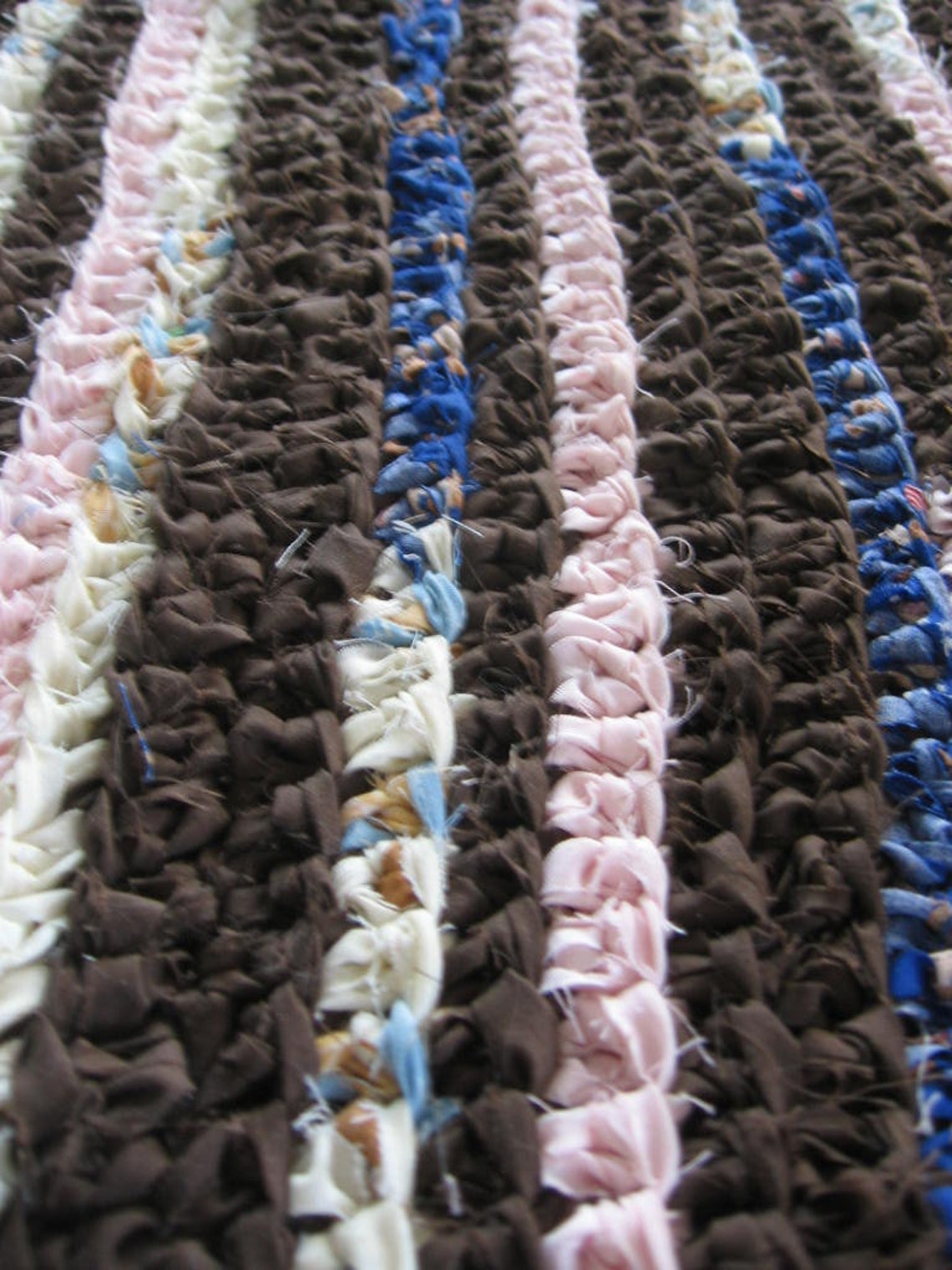 Handmade Crochet Rag Rug / Brown & Pastels W/ Brown Border - Etsy