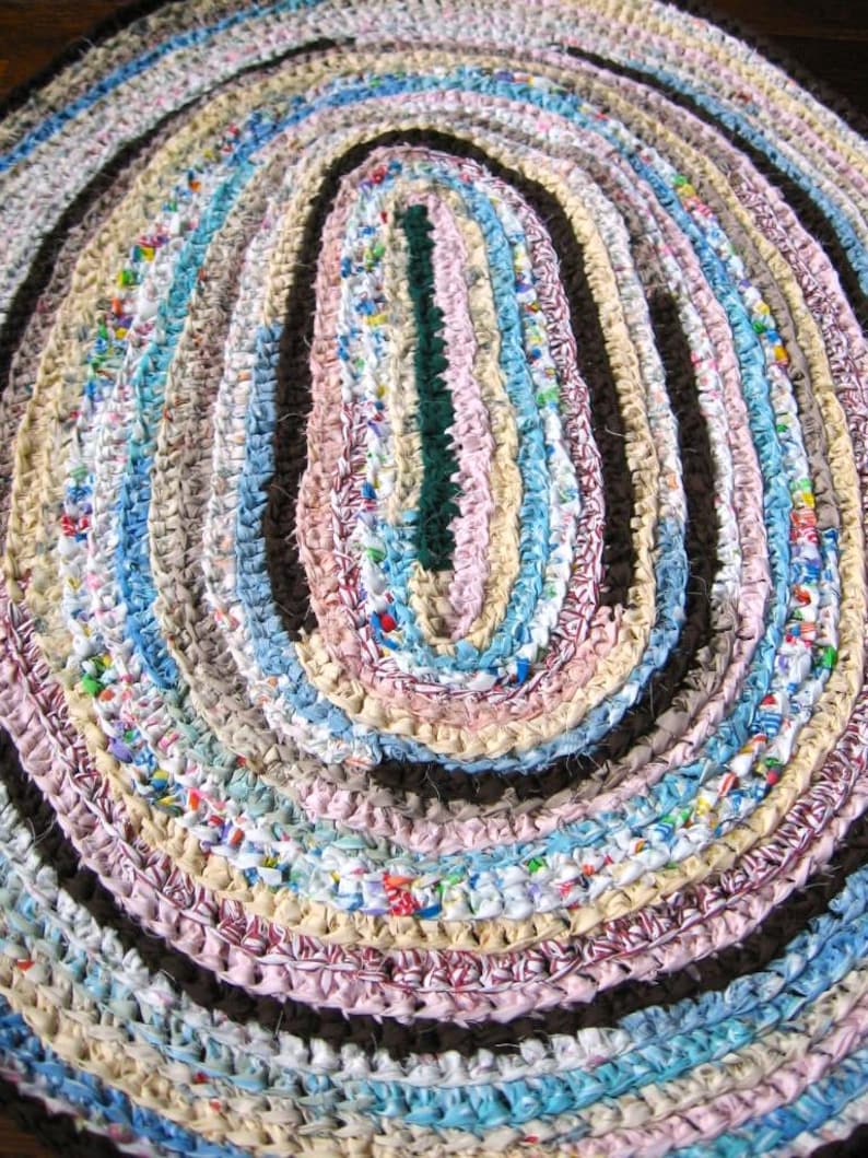 Handmade - Crochet - Cotton Rag Rug / Multi-colors W/ Brown Accents W ...