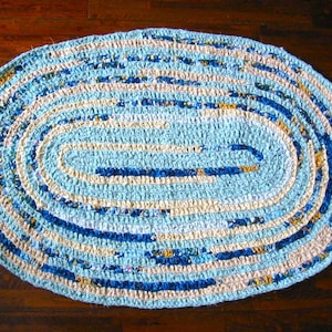 Handmade - Crochet - Cotton Rag Rug /multi Colors W/blues, Pastel ...