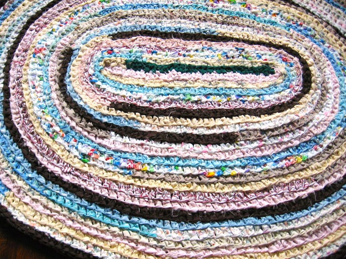 Handmade - Crochet - Cotton Rag Rug / Multi-colors W/ Brown Accents W ...