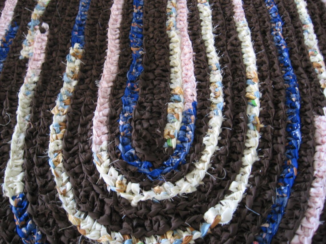 Handmade Crochet Rag Rug / Brown & Pastels W/ Brown Border - Etsy