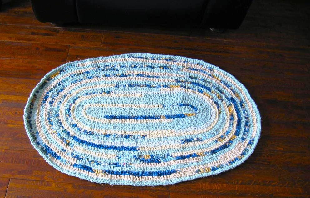 Handmade - Crochet - Cotton Rag Rug /multi Colors W/blues, Pastel ...