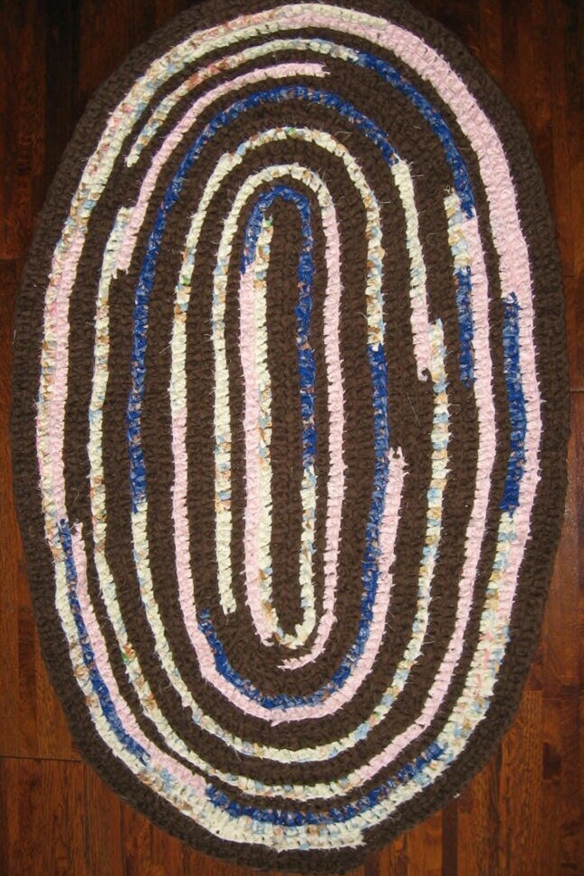 Handmade Crochet Rag Rug / Brown & Pastels W/ Brown Border - Etsy