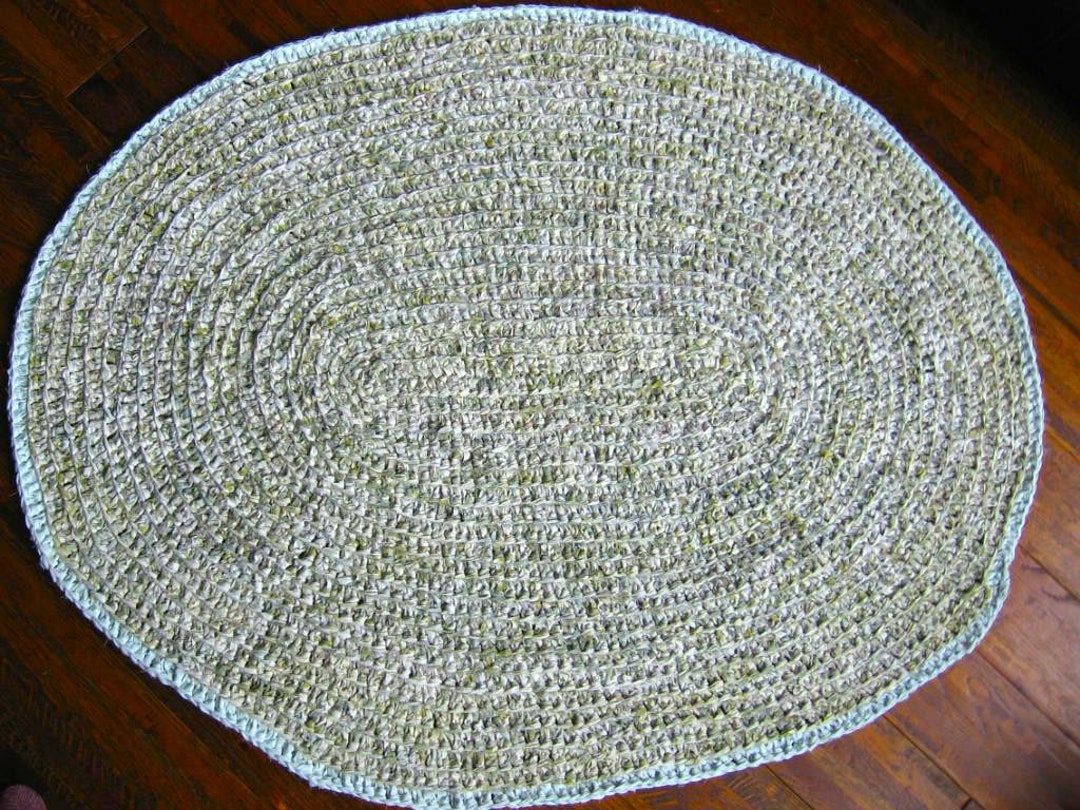 Handmade - Crochet - FLANNEL Rag Rug /light Olive Greens W/ Bluish ...