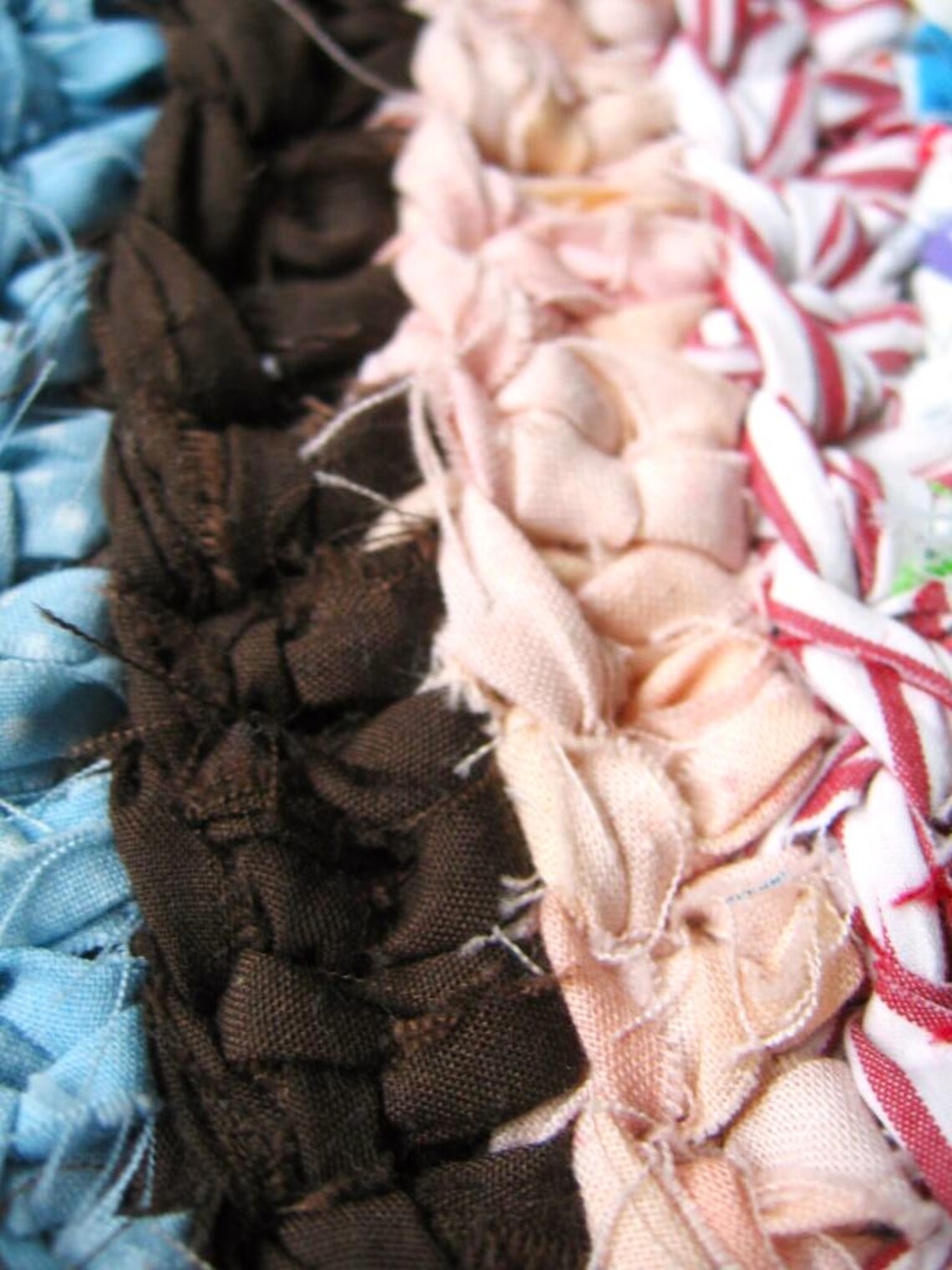 Handmade - Crochet - Cotton Rag Rug / Multi-colors W/ Brown Accents W ...