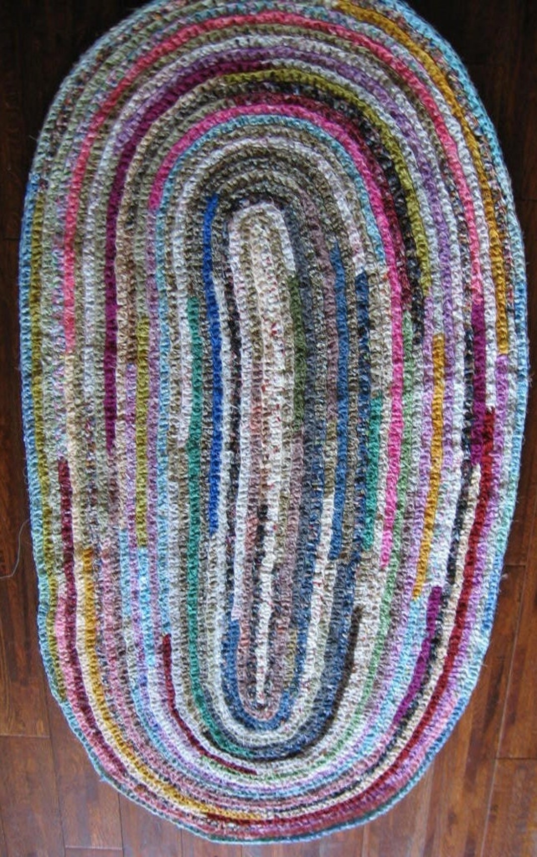 LARGE Handmade Crochet Cotton Rag Rug / Multi-color W/ Blue Border 31 X ...