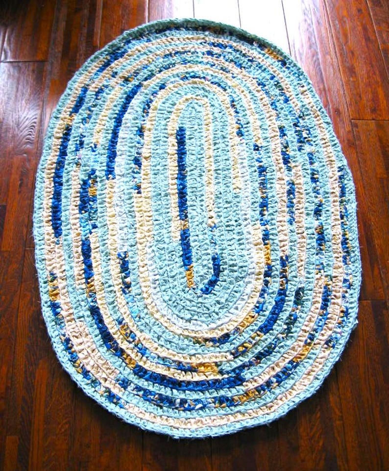 Handmade - Crochet - Cotton Rag Rug /multi Colors W/blues, Pastel ...