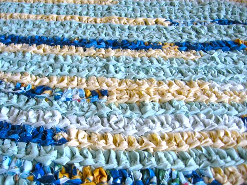 Handmade - Crochet - Cotton Rag Rug /multi Colors W/blues, Pastel ...