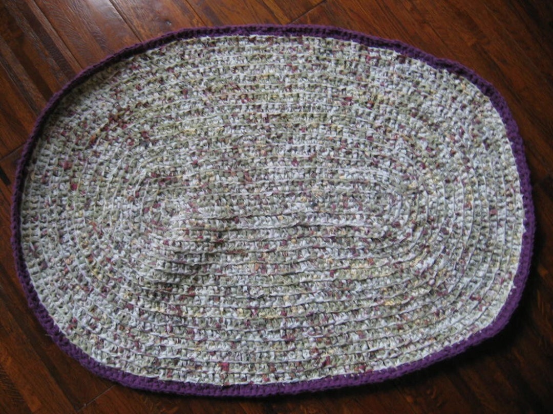 Handmade - Crochet - Rag Rug / Pastel Greens & Purples W/ Purple Border ...
