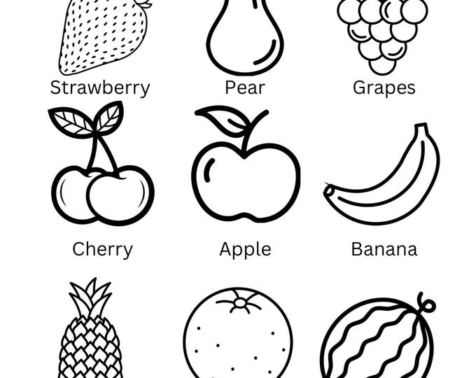 Kid’s Fruits Coloring Page - Etsy