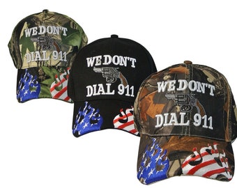We Don't Dial 911 W/pistol Black Baseball Cap/hat, Red and Blue Flames ...