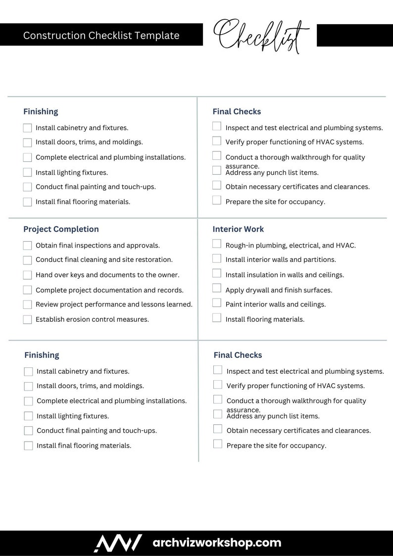 Construction Checklist Template DIY House Do Your Self Your House ...