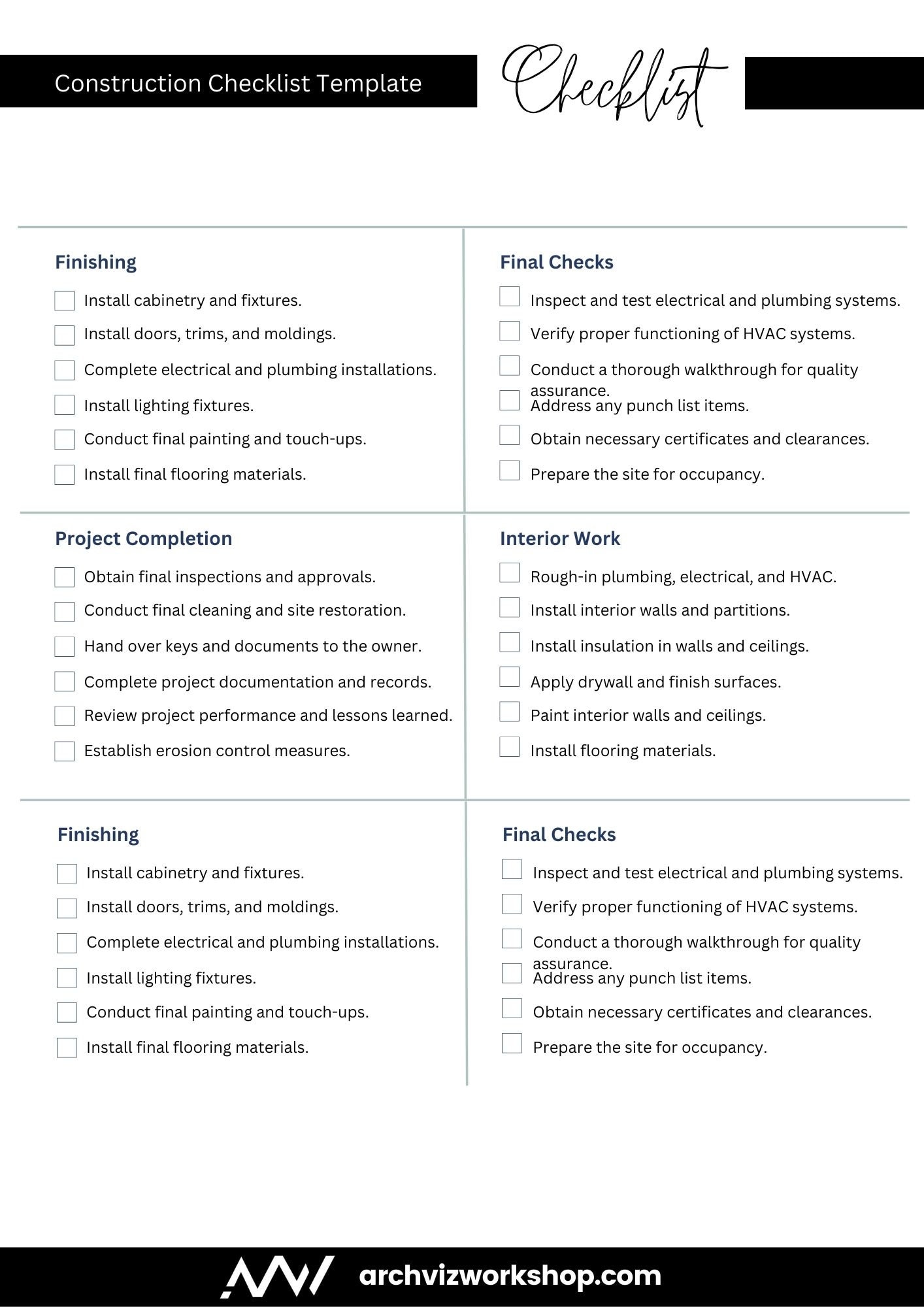 Construction Checklist Template DIY House Do Your Self Your House ...