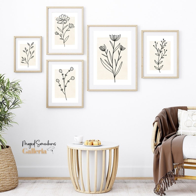 Boho Neutral Wall Art, Set of 5 Botanical Prints, Printable Neutral ...