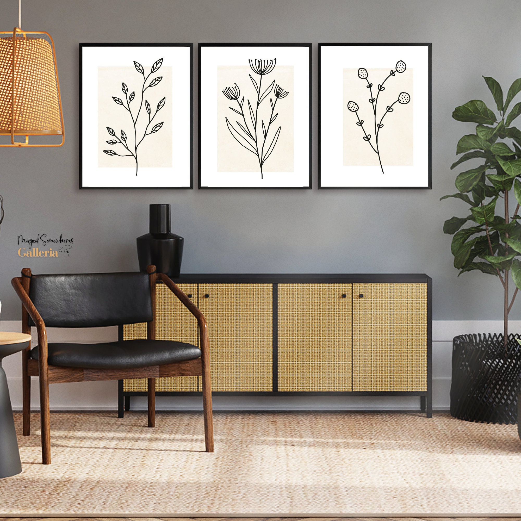 Boho Neutral Wall Art, Set of 5 Botanical Prints, Printable Neutral ...
