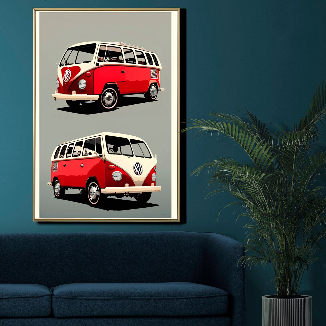 VW Bulli 2 Car, Classic, Image, Poster, SVG, DXF, Deco, Mural, Vintage ...