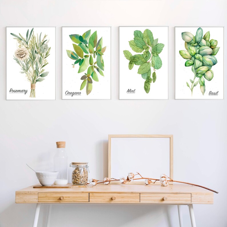 Herb Prints Set of 4 Pictures, Kitchen Wall Art, Herb Posters, Herb ...