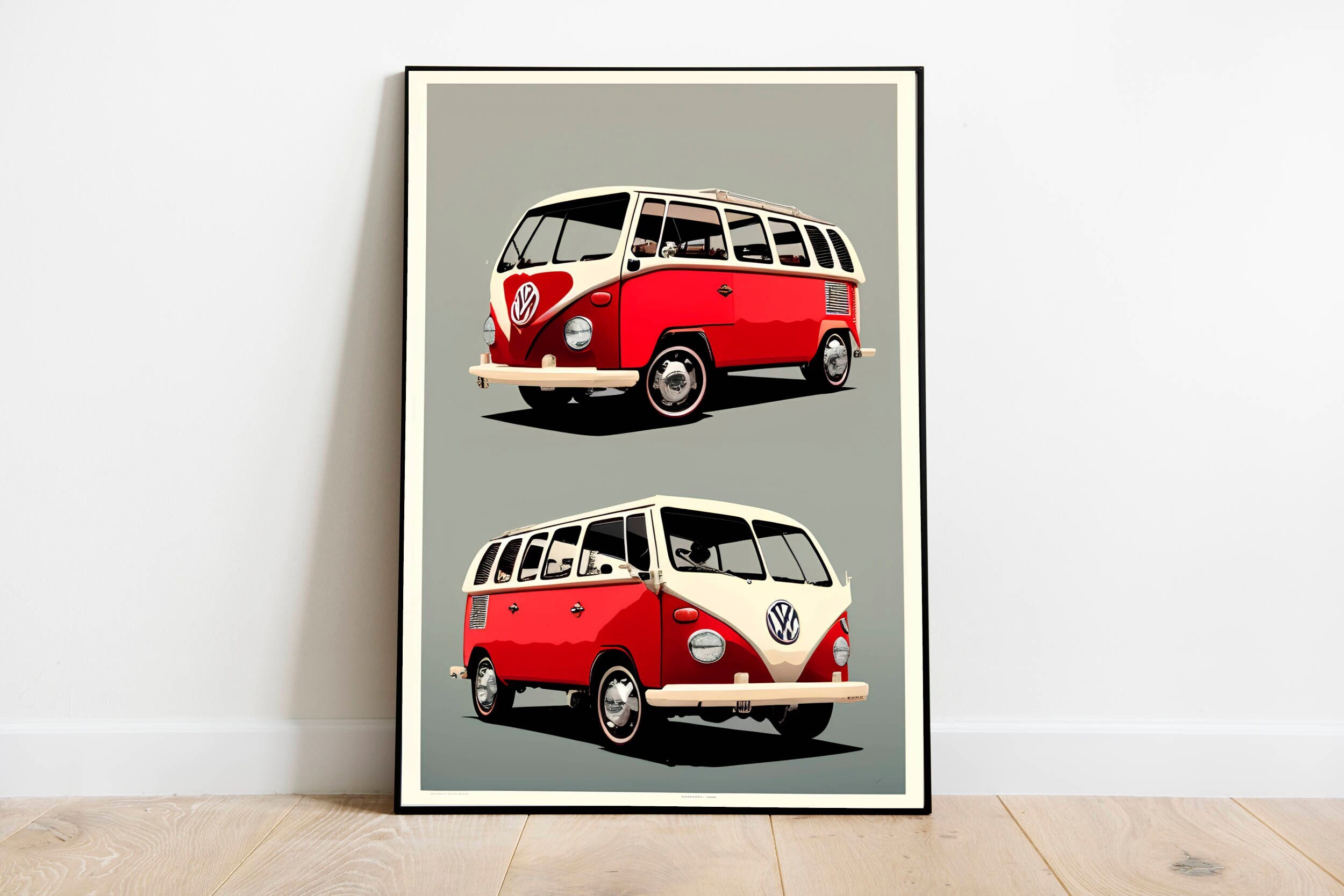 VW Bulli 2 Car, Classic, Image, Poster, SVG, DXF, Deco, Mural, Vintage ...