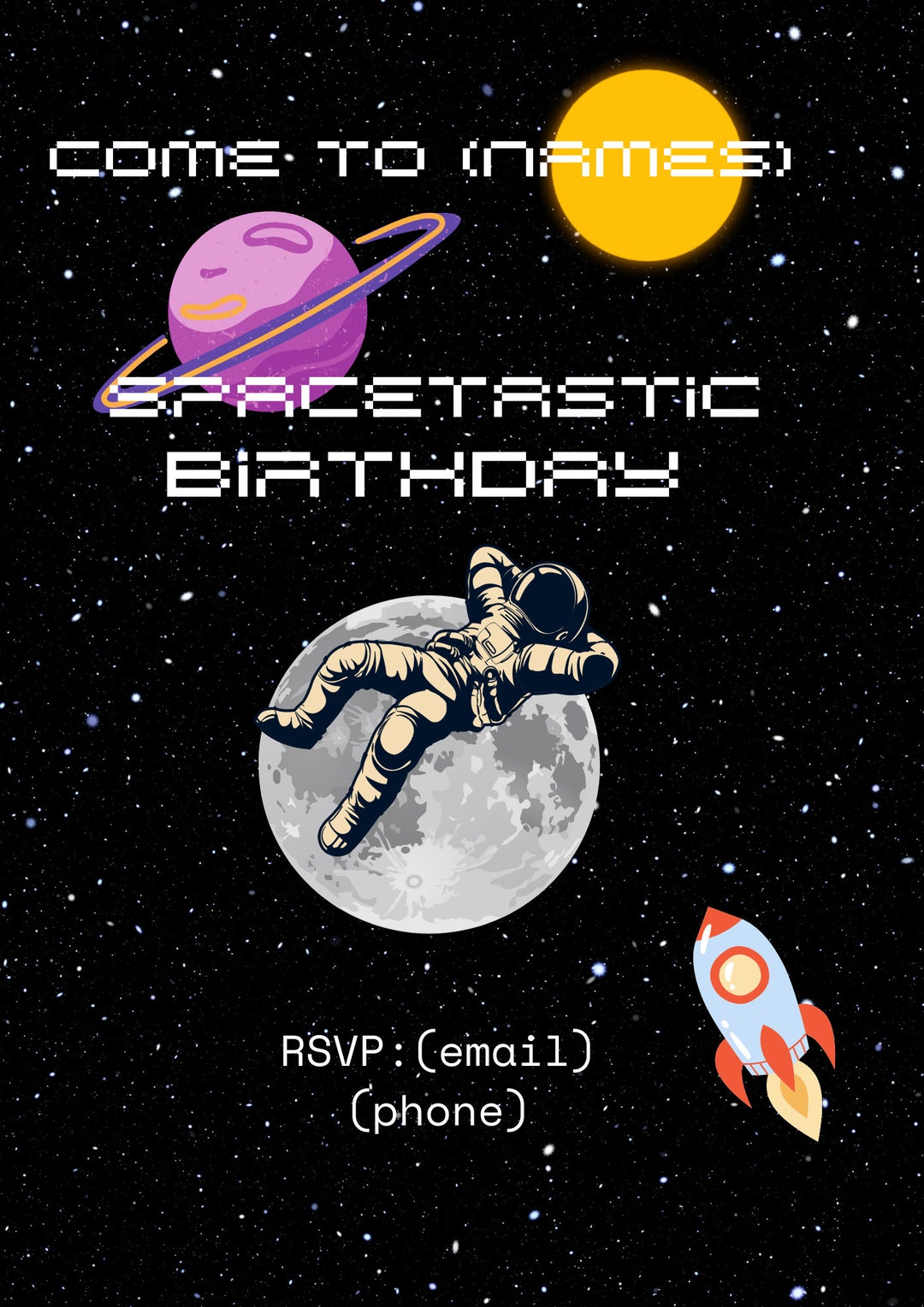 Spaced Themes Birthday Invite Template - Etsy