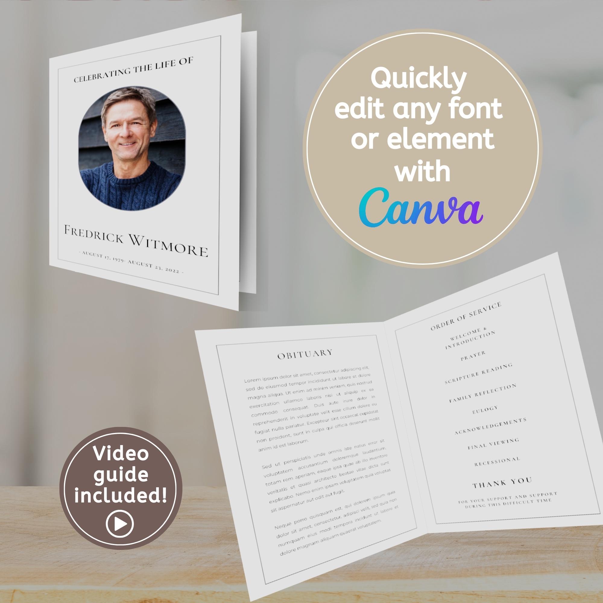 Editable Minimalist Funeral Program Template | Modern Celebration of ...