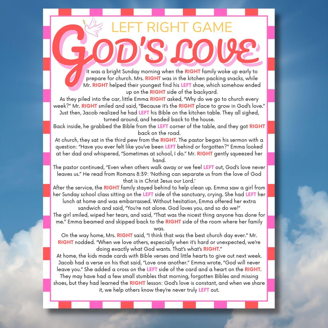 God's Love Left Right Game: Christian Group Activity (PDF Downloadable ...