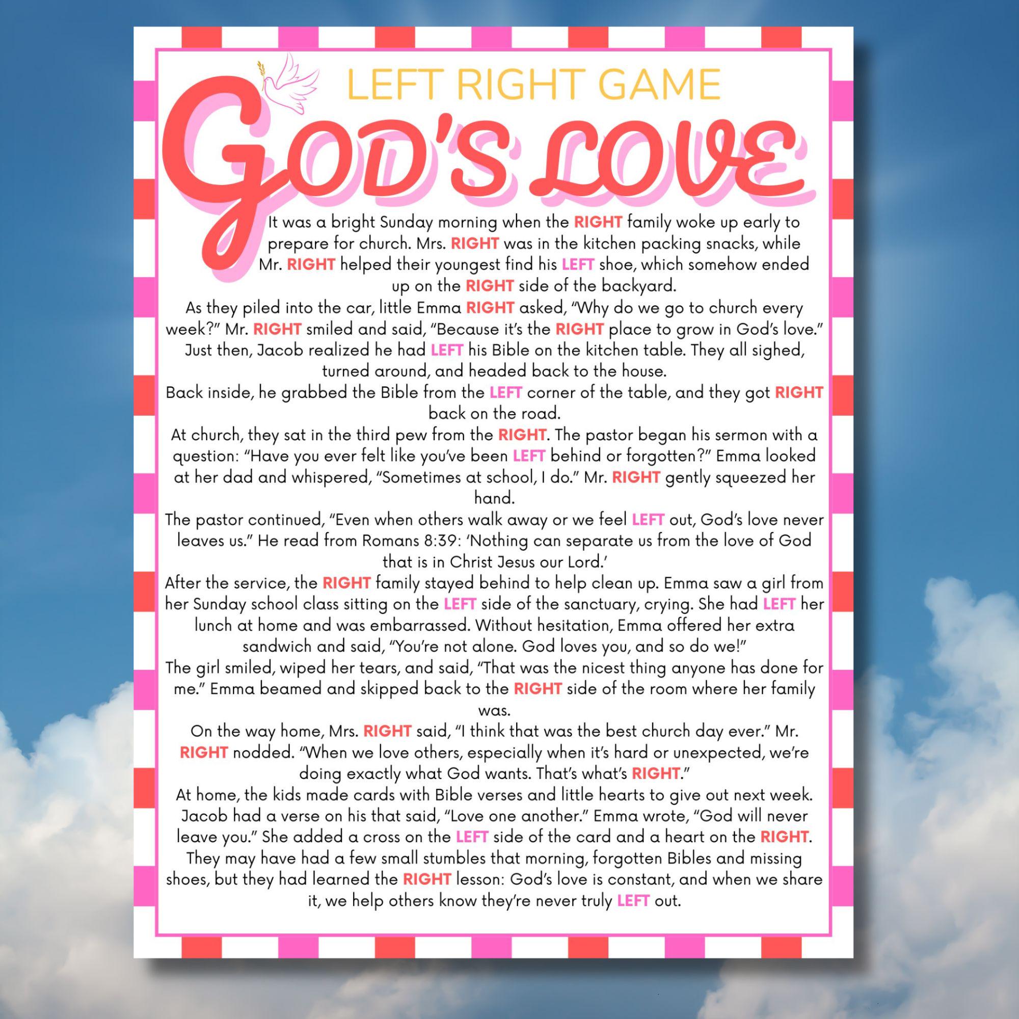 God's Love Left Right Game: Christian Group Activity (PDF Downloadable ...
