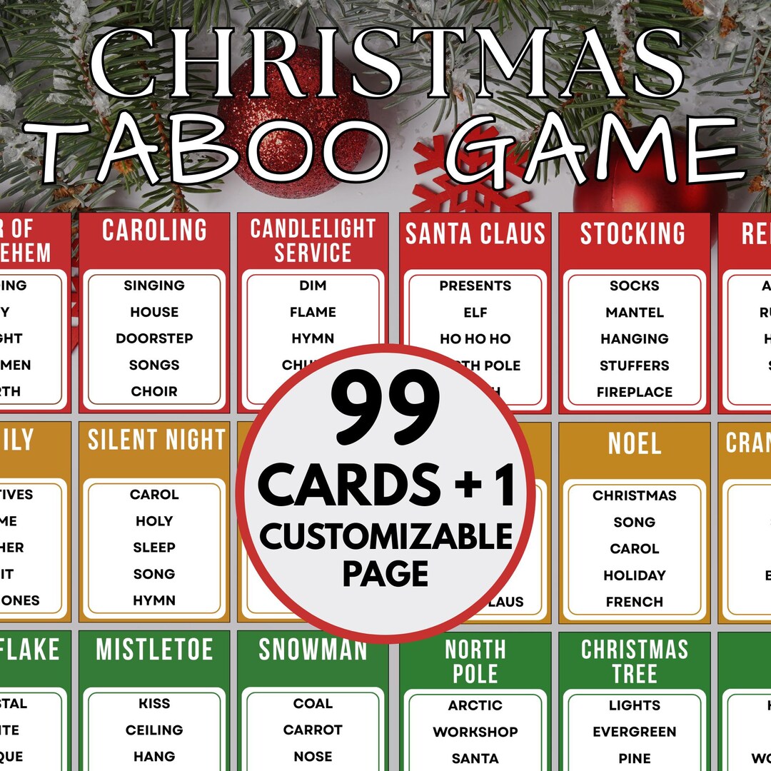 Christmas Taboo Game Printable With 99 Unique Cards | Forbidden Words ...