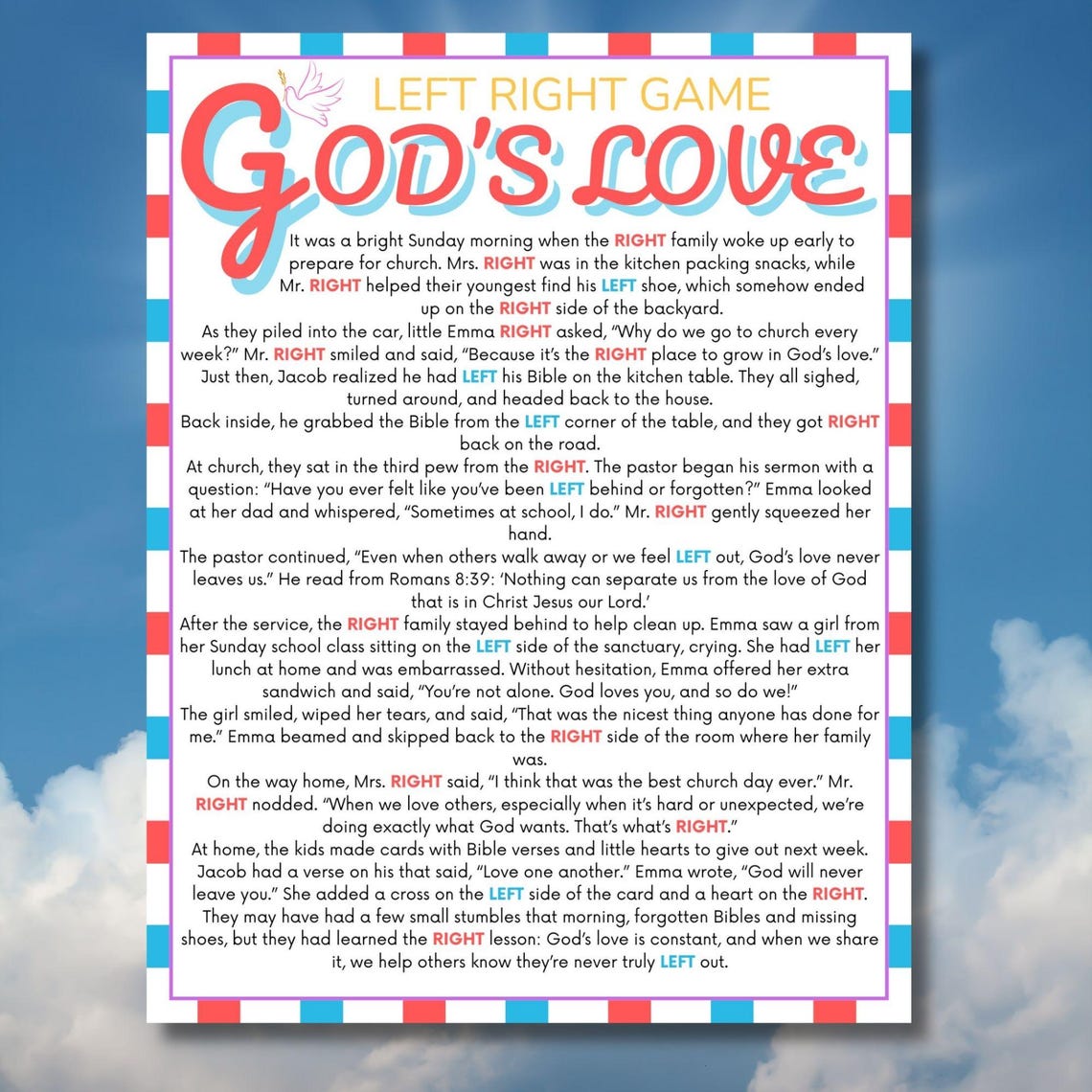God's Love Left Right Game: Christian Group Activity (PDF Downloadable ...