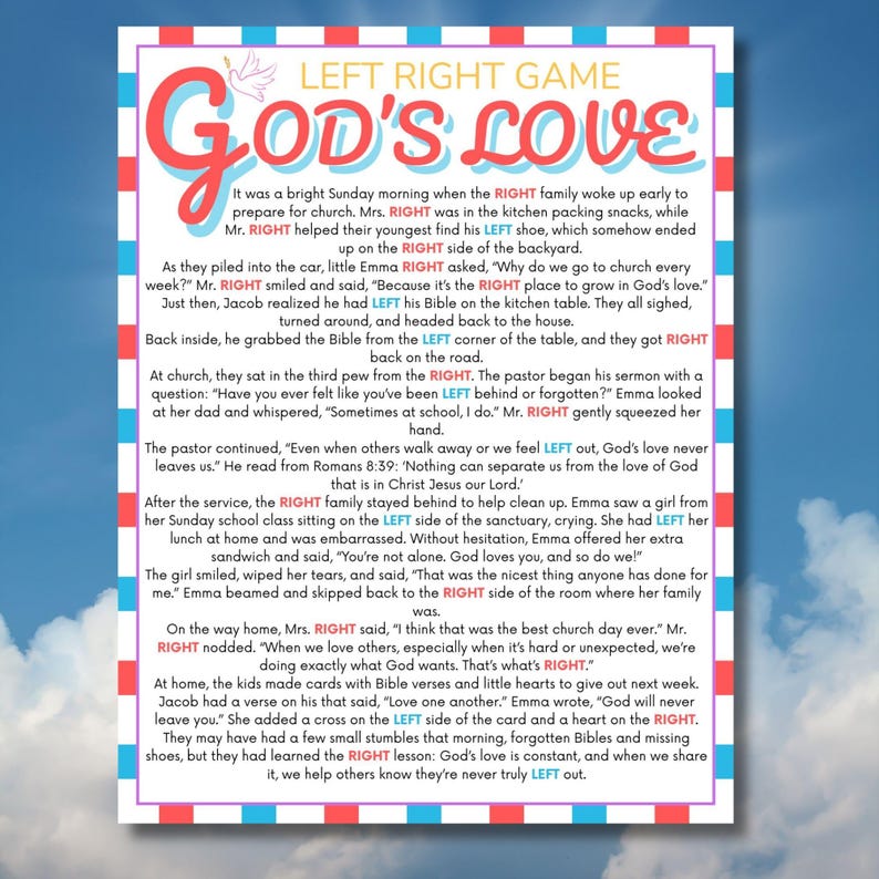 God's Love Left Right Game: Christian Group Activity (PDF Downloadable ...