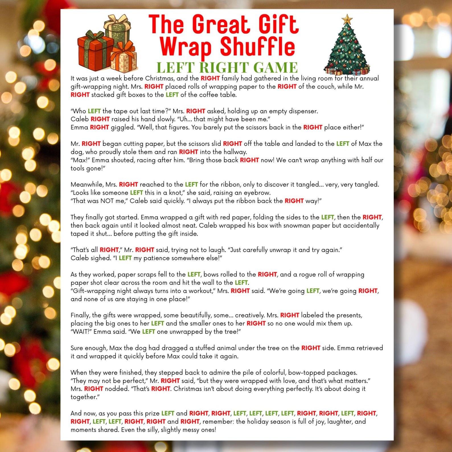Christmas Left Right Game PDF | "the Great Gift Wrap Shuffle" Story ...