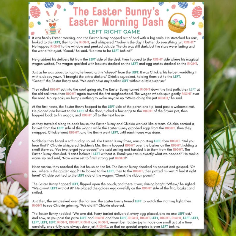 Easter Left Right Game PDF | "the Easter Bunny's Easter Morning Dash ...