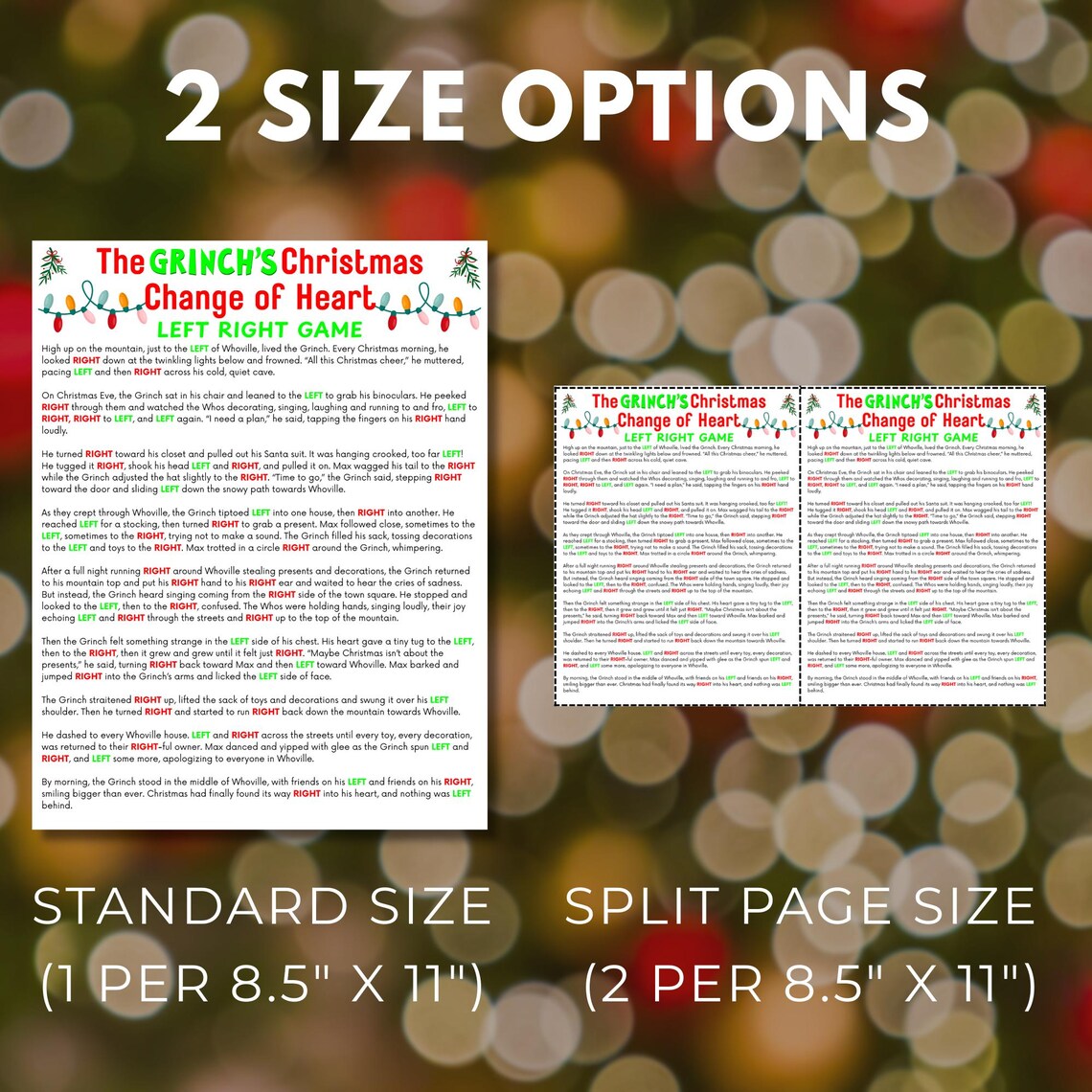 Christmas GRINCH Left Right Game PDF | 2 GRINCH Themed Stories Included ...