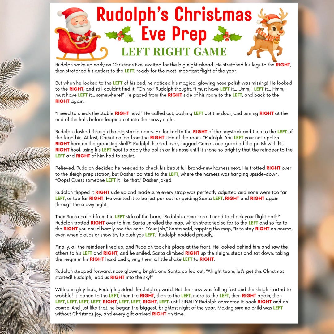 Christmas Left Right Game PDF | "rudolph's Christmas Eve Prep" Story ...