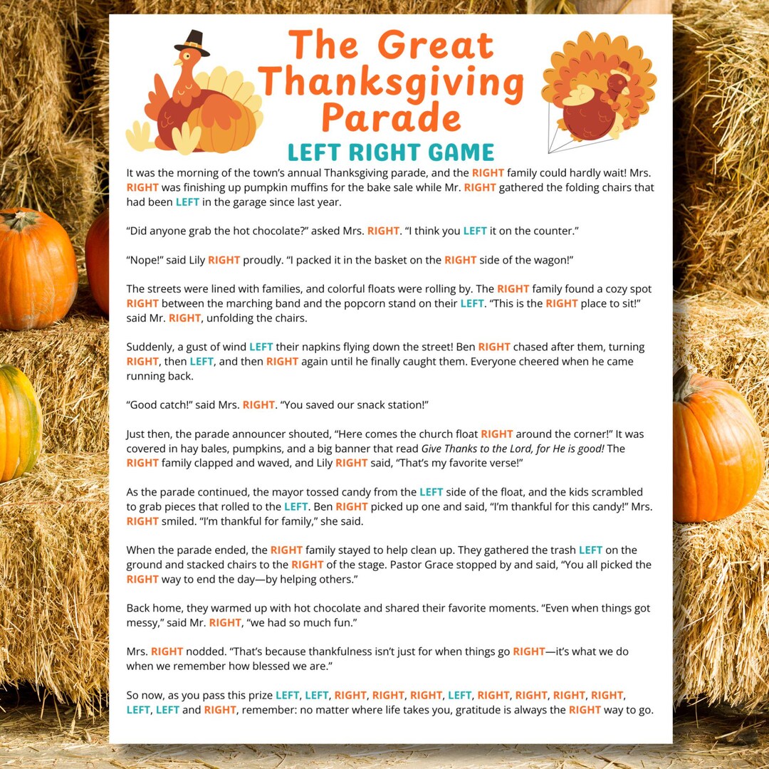 Thanksgiving Left Right Game PDF | Holiday Party Game | Family Activity ...