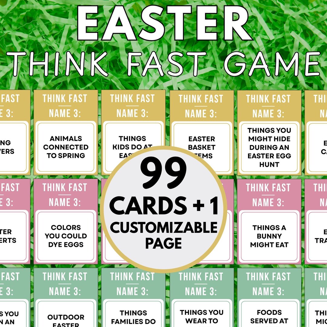 Easter Think Fast Game Printable With 99 Unique Cards | Name 3 Game - Etsy