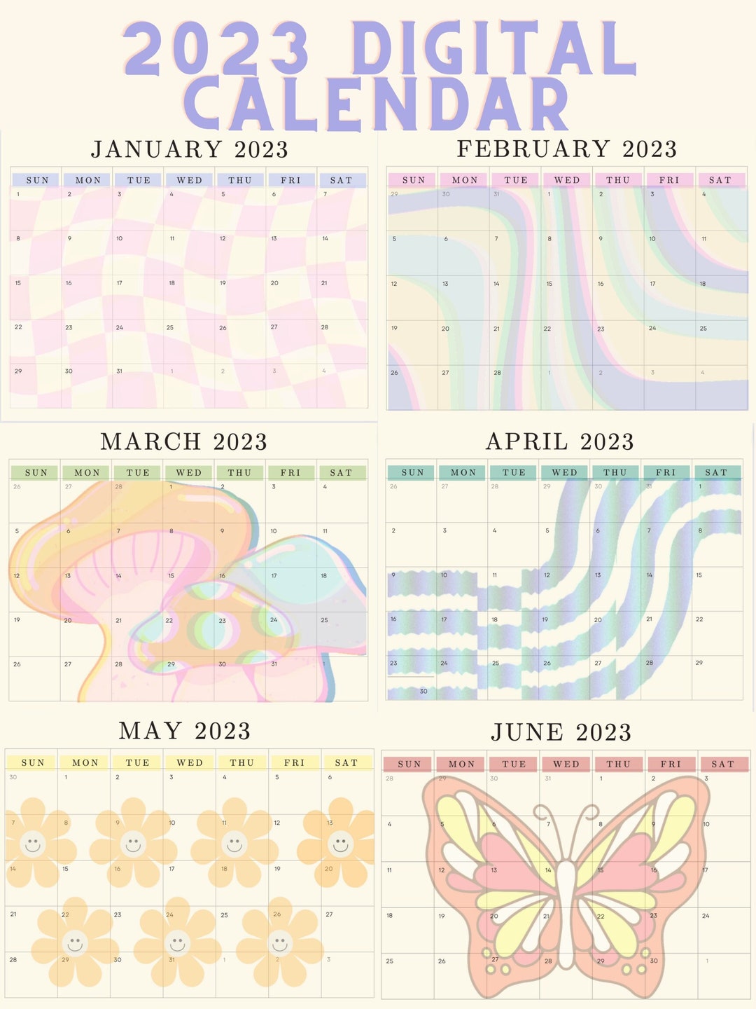 2023 Groovy Digital Calendar (printable, iPad & Laptop Friendly) - Etsy