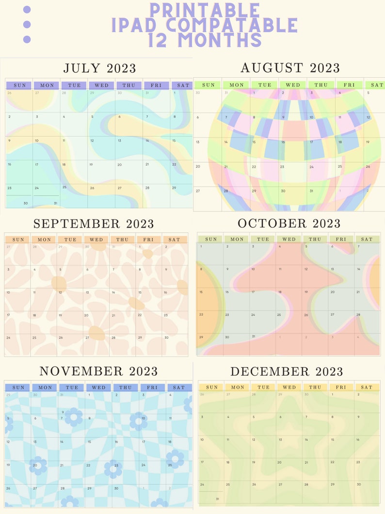 2023 Groovy Digital Calendar (printable, iPad & Laptop Friendly) - Etsy