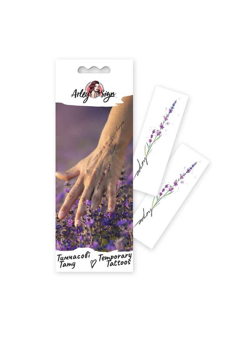 Lavender Fake Tattoo, Look Real Temporary Tattoo, Floral Waterproof ...