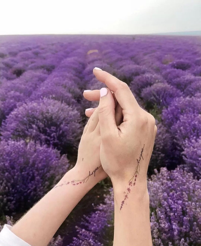 Lavender Fake Tattoo, Look Real Temporary Tattoo, Floral Waterproof ...