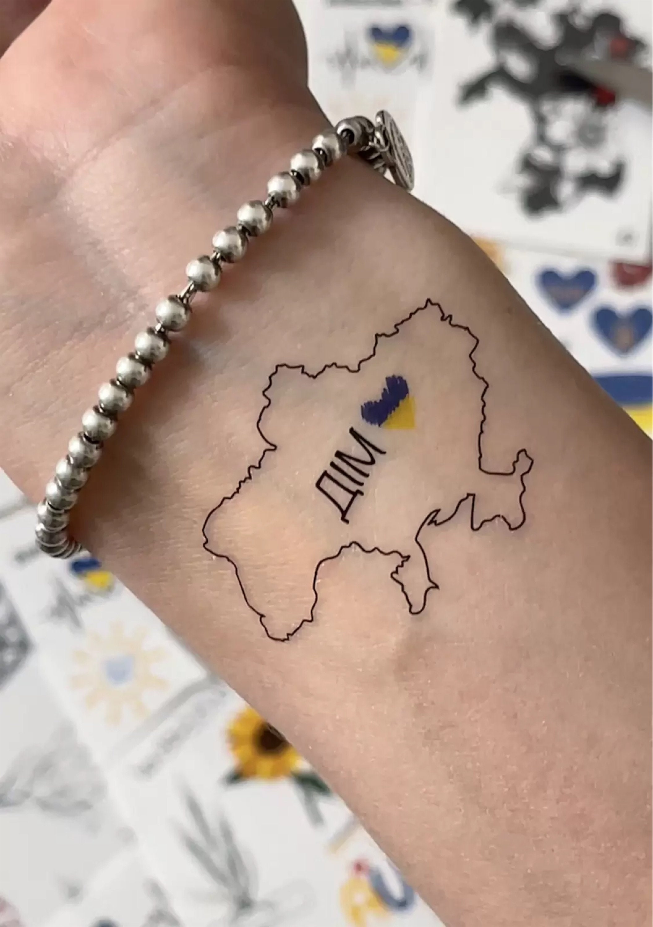 Temporary Tattoos With Ukrainian Flag And Ornaments Support Ukraine