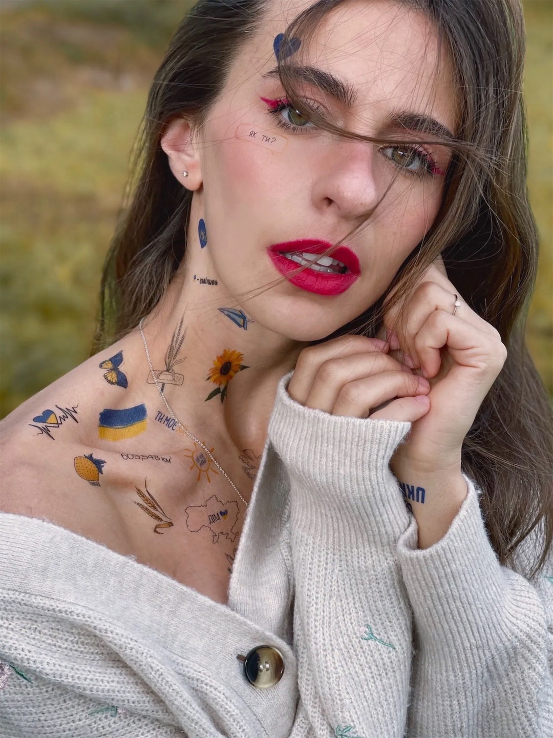Temporary Tattoos With Ukrainian Flag And Ornaments Support Ukraine