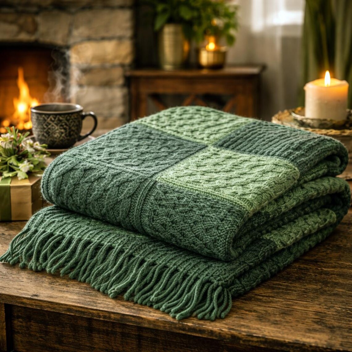 Patchwork Intarsia Wool Blanket, Made in Ireland Throw, Irish Wool Home ...